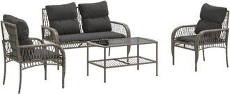 vidaXL Salon de jardin 4 pcs avec coussins gris r&eacute;sine tress&eacute;e