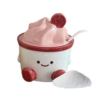 Generic Salzschale - Mit Deckel Und L&ouml;ffel Niedlichen Cartoon Keramik Box - Auch Als Zuckerdose Geeignet - F&uuml;r K&uuml;che Haus Bad Tischplatte Backen Abendessen Ko