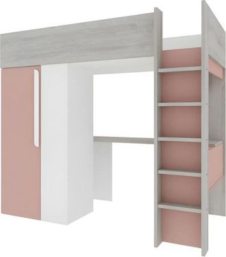 Vente-Unique Vente-unique - Lit mezzanine 90 x 200 cm avec armoire et bureau - Rose et blanc - nicolas