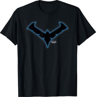 Batman Batman Gotham Knights Nightwing Logo T-Shirt, Unisex, Schwarz, S, Standardlänge, V-Ausschnitt, Klassischer Novität-T-Shirt mit V-Ausschnitt, Halloween