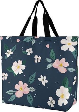 Generic Fleur Bleu Marine Sac A Main Femme Pliable Sacs Imperm&eacute;able Sac Courses Pour Travail Shopping Plage