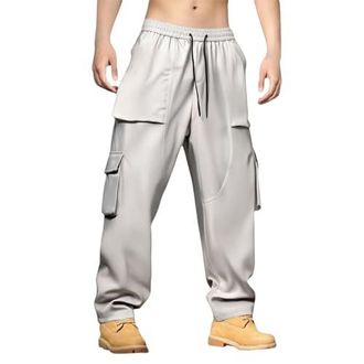 Generic Pantalon cargo baggy respirant avec poches, pantalon de surv&ecirc;tement &eacute;lastique, pantalon de jogging l&eacute;ger, multi-poches, cordon de serrage, pantalon d&eacute;