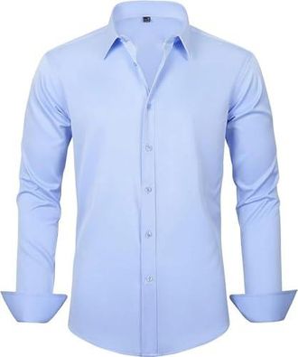 Generic Chemise habill&eacute;e extensible &agrave; manches longues pour homme - Chemise formelle boutonn&eacute;e pour le travail, les loisirs, les mariages, bleu clair, XS
