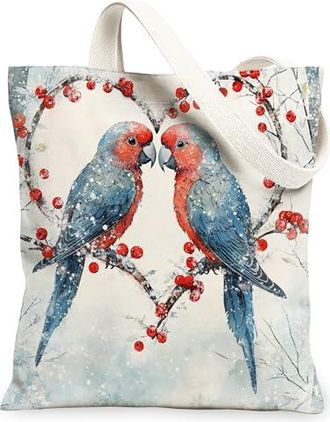Generic Sac fourre-tout en toile r&eacute;utilisable pour le shopping Motif perroquets 33 x 38 cm Motif for&ecirc;t enneig&eacute;e Pour femme D&eacute;coration cadeau
