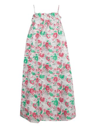 Ganni robe mi-longue &agrave; volants et motif en jacquard - Blanc