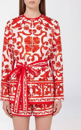 Dolce & Gabbana Seidenbluse mit Majolika-Print und Taillenband zum Binden