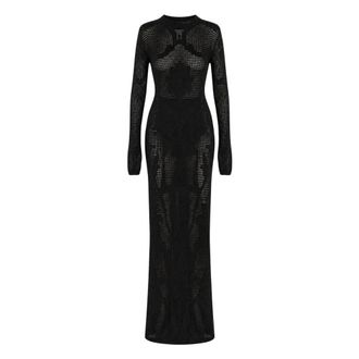 Akep Langes Baumwoll-Kaschmir-Kleid - - Dresses - Damen - Schwarzk - S