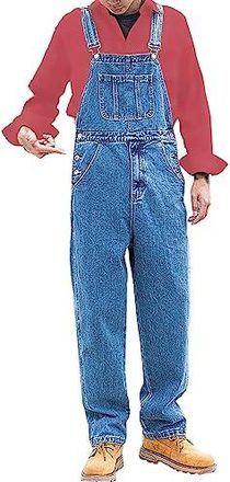 Generic Salopette de travail pour homme - Pantalon en jean baggy pour homme - Couleur unie - Respirant - Avec plusieurs poches - Salopette de travail tendance