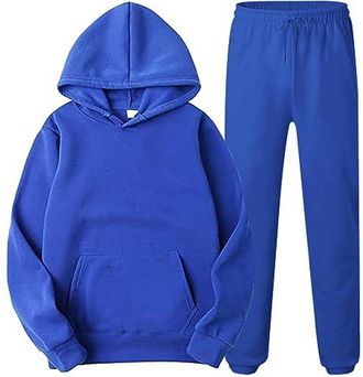 Generic Ensemble Sweat Homme Surv&ecirc;tement 2 Pi&egrave;ces Hoodie &agrave; Capuche Ajustable + Pantalon Jogging Tenue de Sport D&eacute;contract&eacute;e Automne Hiver Couleur Unie Survete