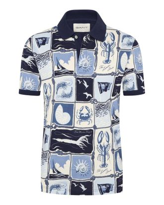 GANT Stretch-Poloshirt mit Motiven aus der Meeres-Fauna in