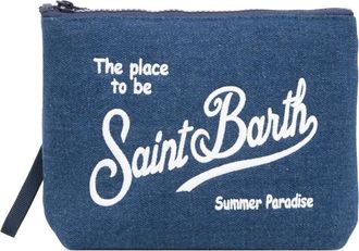 MC2 Saint Barth Homme, Sacs, Bleu, Taille: ONE Size Pochette Abstraite Brod&eacute;e avec Fermeture &Eacute;clair