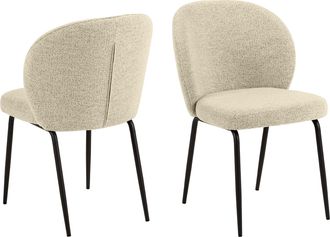 AC Design Furniture Panna Esszimmerstühle mit Rückenlehne, 2er-Set, Gepolsterter Esszimmerstuhl, cremefarbener Gepolsterter Stoffsitz mit Schwarzen Metallbeinen, Home-Off