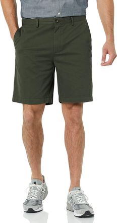 Amazon Essentials Herren Chinoshorts, 23 cm, Schlanker Schnitt, Dunkles Olivgrün, 29W