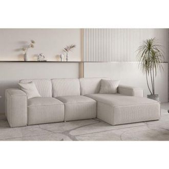 Fun Möbel Ecksofa Designersofa celes premium in Stoff Scala Hellbeige Ottomane Rechts