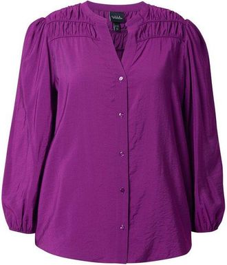 Ulla Popken Longbluse Bluse Zierpasse A-Linie Tunika-Ausschnitt Langarm