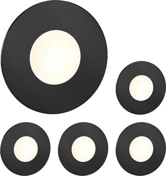 LEDs Com 5 Stück LED Treppenlicht/Wandeinbauleuchte FEX für innen und außen, rund, schwarz, 85mm Ø, warmweiß