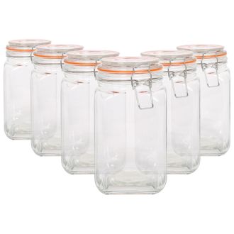 Argon Tableware 6X 1.25L Quadratisches Glasgef&auml;&szlig; mit Clip-Deckels - Leer Luftdicht K&uuml;che Einmachglas Marmelade Lagerung Lebensmitteln Einmachen Konservieren Container