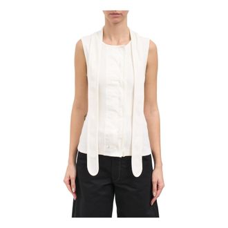 Christophe Lemaire Femme, Tops, Blanc, Taille: 36 FR Top Asym&eacute;trique Ajust&eacute;
