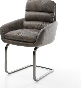 DELIFE Freischwinger Abelia-Flex mit Armlehnen Mikrofaser Grau Antik Freischwinger flach Graphit, Esszimmerstühle