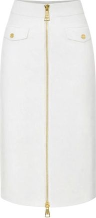 Elisabetta Franchi Femme, Jupes, Blanc, Taille: 36 FR Long Viscose Skirt with Jewel Buttons