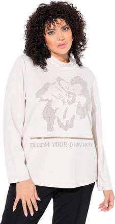 Ulla Popken Damen große Größen Übergrößen Plus Size Sweatshirt, Blüte, Stehkragen, Langarm, Modalmix graubeige 58+ 835968307-58+