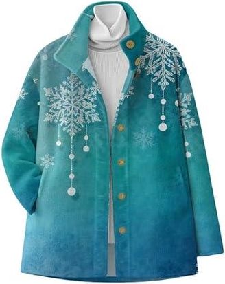 Keephen Snowflake 3D Impression Femmes Boho Flou Polaire Vestes Léger Flanelle Revers Col Manteaux Hiver Confortable Peluche Vêtement extérieur