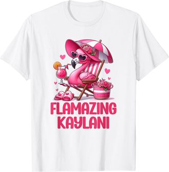 BDAZ Flamazing Kaylani Pink Flamingo Tropical Beach Trip Damen T-Shirt