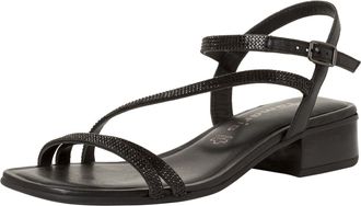 Tamaris Damen Sandalen mit Absatz Leder Blockabsatz Sommer; BLACK GLAM/schwarz; 36 EU
