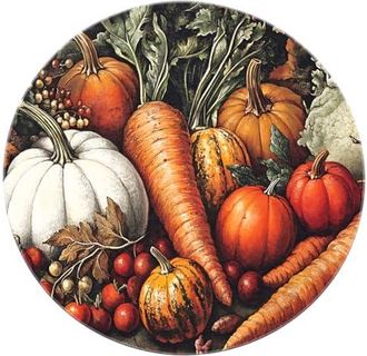 Generic R&eacute;colte dAutomne Festival Tapis Carottes Citrouilles Tomates Tapis Ronds Tapis antid&eacute;rapant &agrave; Poils Ras Confortable pour Salon Cuisine Salle &agrave; Manger 