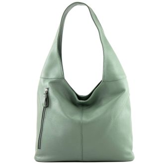 modamoda.de T155 Damen Leder Shopper Schultertasche Large handmade in Italy, Farbe:Graugr&uuml;n