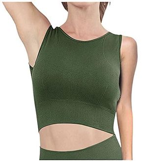 Generic 2026 Soutien-gorge de sport sans anneau dans le dos Chemisier de yoga dint&eacute;rieur en acier pour femme, vert militaire, XL