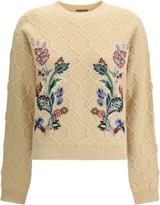 Etro Femme, Pulls, Beige, Taille: 38 FR Pull en Laine et Cachemire avec Broderie