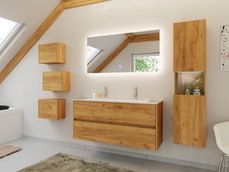 Magnolia Home Doppel-Badm&ouml;bel Set Taifun 4tlg. 120 cm LED Spiegel 3er Boxen & Hochschrank