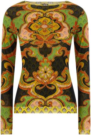 Etro Femme, Tops, Multicolore, Taille: 38 FR Top en Tulle Stretch avec Imprim&eacute; Floral Plac&eacute;