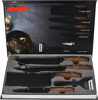 Generic Knife Set, 6-Piece Woodgrain colour Sharp for Kitchen, Non-Stick Non-Slip Stainless Steel Chefs Knife, Suitable for Home Restaurant Picnic