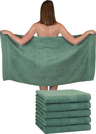 Betz 6 Stück Duschtücher Duschtuch Set Größe 70x140 cm Duschhandtuch Badetuch Strandtuch Handtuch Premium 100% Baumwolle Farbe tannengrün
