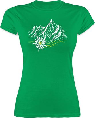 Shirtracer Shirt Damen - Kompatibel mit Oktoberfest - Edelwei&szlig; Berge Wandern Wanderlust Berg Ruft Alpen - XXL - Gr&uuml;n - Wander Tshirt trachtenshirt bayrische Berg