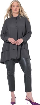 Ulla Popken Damen Tunika, Lagenoptik, A-Linie, Stehkragen, Langarm Blusen, Khakigrau, 58-60 EU