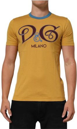 Dolce & Gabbana Homme, Tops, Jaune, Taille: M T-shirt jaune avec logo col rond