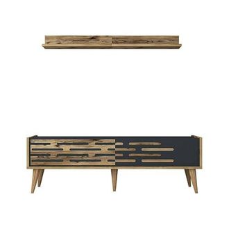 Dmora Fernsehschrank Achernar, St&auml;nder f&uuml;r Wohnzimmerfernseher, Niedriges Wohnzimmer-Sideboard, TV-St&auml;nderbasis, 140x45h35 cm, Walnuss und Anthrazit