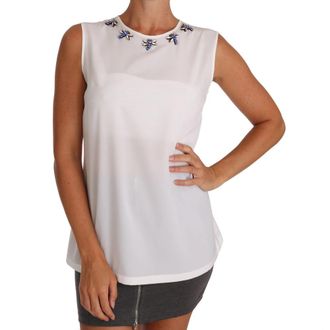 Dolce & Gabbana Elegante &auml;rmellose Seidenbluse mit Verzierung - - Tops - Damen - Wei&szlig; - S