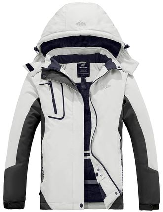 Wantdo Damen Berg Ski Jacke W&auml;rmer Winter Fleece M&auml;ntel Wasserdichter Atmungsaktive RegenM&auml;ntel Outdoor Kapuzen Windbreaker Jacken Wei&szlig; XL