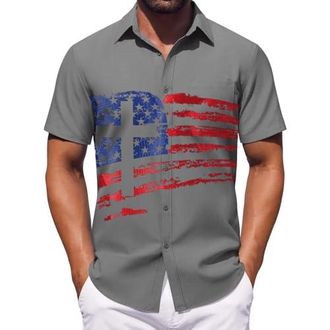 Generic Chemise d&eacute;t&eacute; en coton et lin pour homme - 4 juillet - Jour de lind&eacute;pendance - Chemise en lin d&eacute;contract&eacute;e tendance et respirante, gris, 3XL