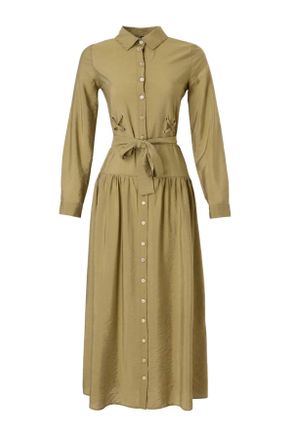 Trendyol Modest Damen Khaki Einfarbig Maxi Lang Hemdblusenkleid Modest Kleider