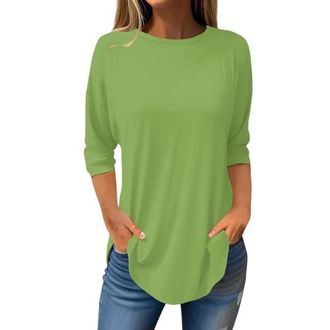Generic T-shirt pour femme &agrave; col rond et manches trois-quarts tendance d&eacute;contract&eacute;, Vert, XL
