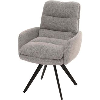 Hhg Neuwertig] Esszimmerstuhl HHG 481, K&uuml;chenstuhl Stuhl, drehbar Auto-Position Stoff/Textil Boucl&eacute; mvg hellgrau, mit Armlehne