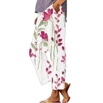 Generic Pantalon Fluide Femme Lin &Eacute;t&eacute; D&eacute;contract&eacute; Pantalon Long D&eacute;contract&eacute; pour Femme Printemps&eacute;t&eacute; Large Jupe Culotte Linen Pants Women Baggy (Hot Pink XXXL)