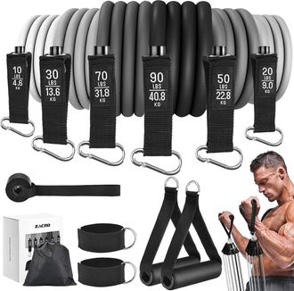 Zacro Resistance Bands, 6 Fitnessbänder Set Widerstandsbänder,Widerstandsband Set Fitnessband mit Griff Knöchelriemen Türankerbefestigung Tragtasche, Fitnes