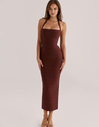 House of CB The Silhouette - Bandagen-Maxikleid in Burnt Sugar mit Neckholder-Braun