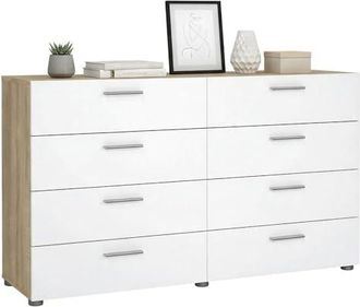 Dmora Kommode Cosette, Wohnzimmerbuffet, Wohnzimmer-Sideboard, Moderne K&uuml;chen-Speisekammer, 140x40 h83 cm, Eiche und Wei&szlig;